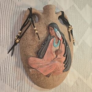 Wall Decor | Ceramic Pitcher Canteen Wall Hanging Native American Woman ...
